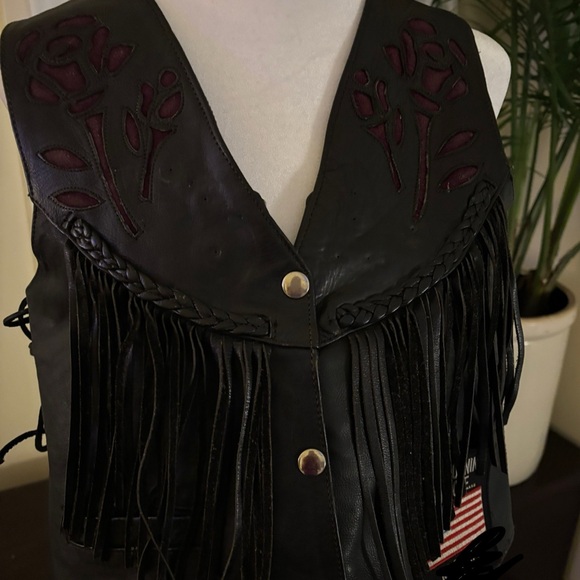 Unik | Jackets & Coats | Unik Black Leather Vest With Red Rose ...